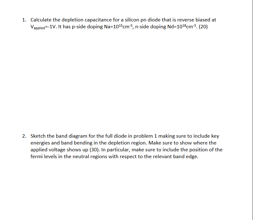 Solved Calculate the depletion capacitance for a silicon pn | Chegg.com