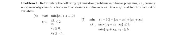 Solved Problem 1. Reformulate the following optimization | Chegg.com