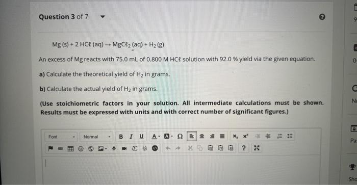 Solved Mg(s)+2HCe(aq)→MgCl2(aq)+H2( g) An excess of Mg | Chegg.com