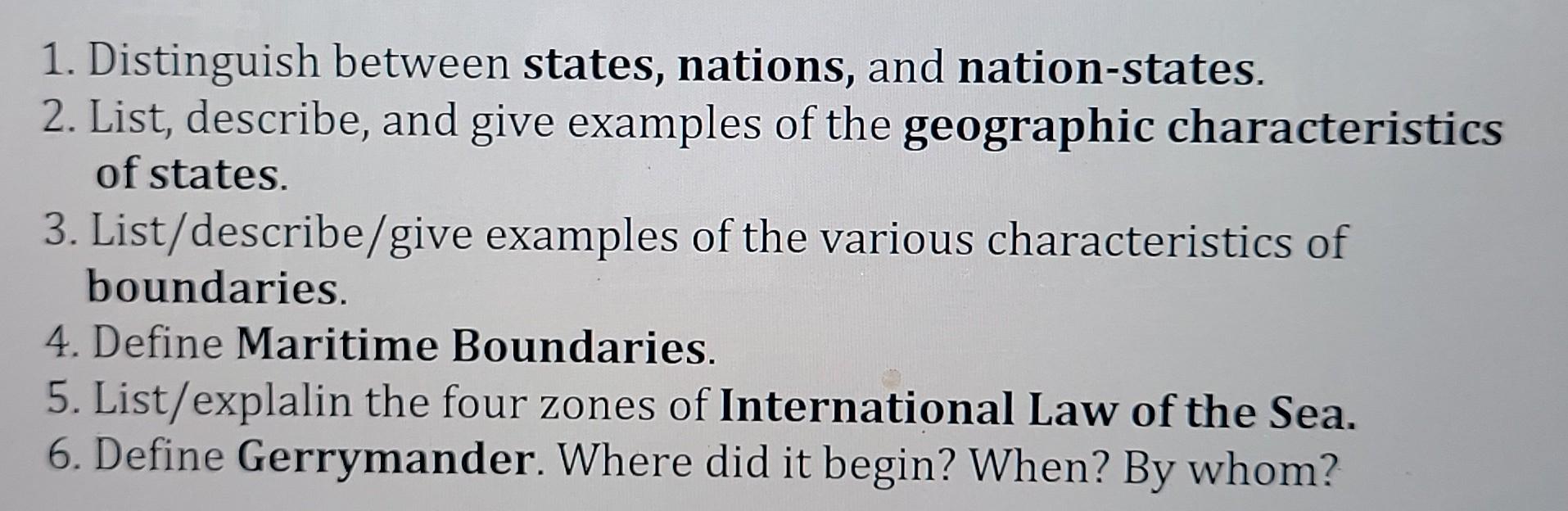 Solved 1. Distinguish between states, nations, and | Chegg.com