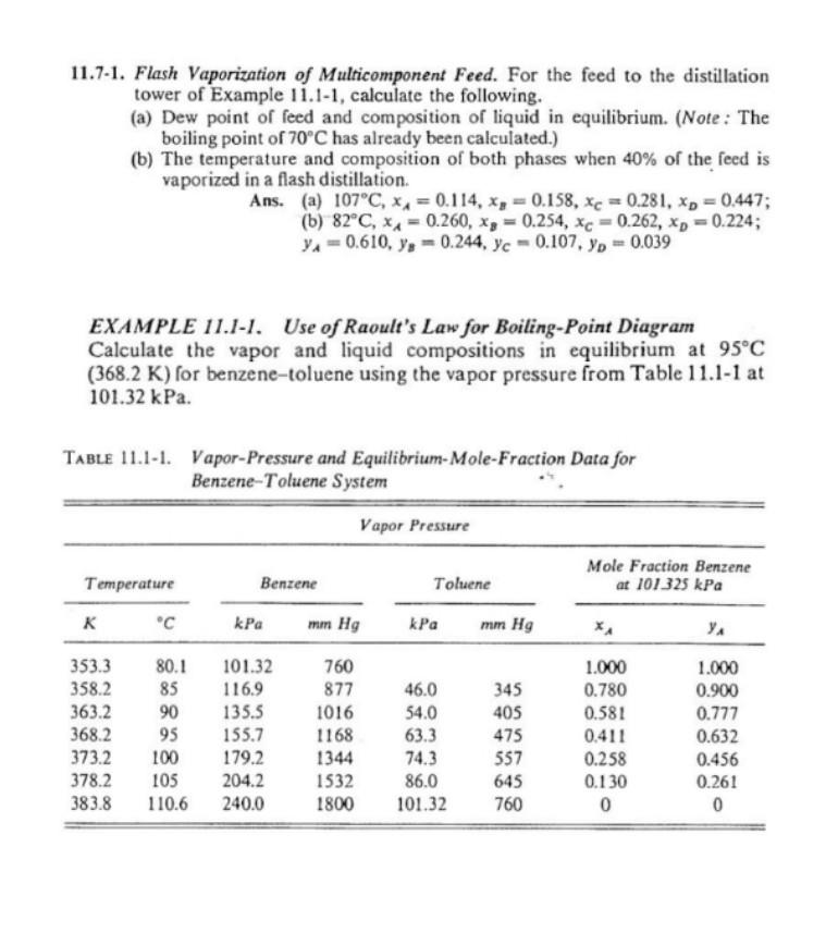 Solved 11.7-1. Flash Vaporization of Multicomponent Feed. | Chegg.com