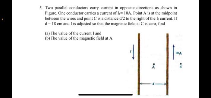 Solved 5. Two parallel conductors carry current in opposite | Chegg.com