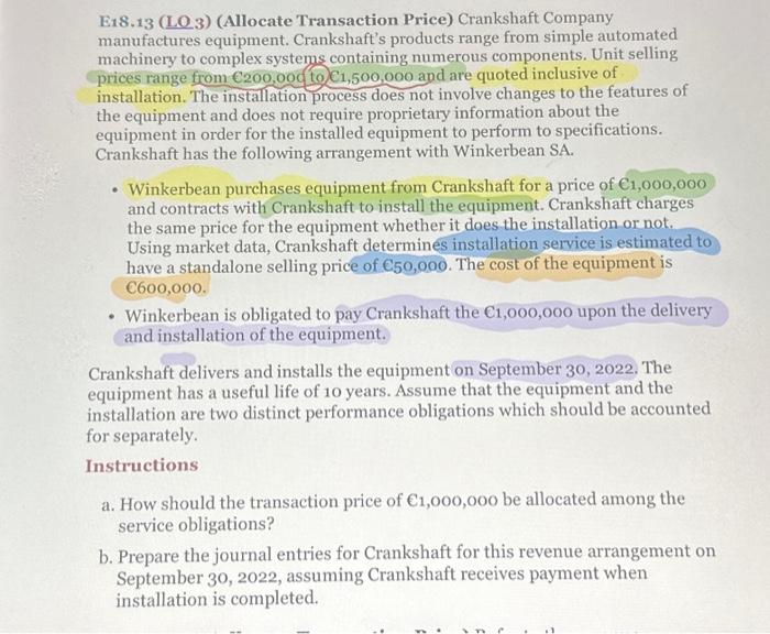 Solved E18.13 (LO 3 ) (Allocate Transaction Price) | Chegg.com