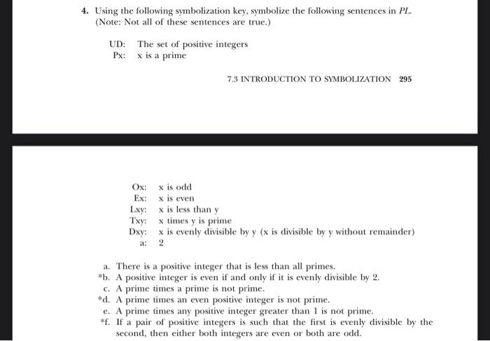 Solved 4 Using The Following Symbolization Key Symbolize