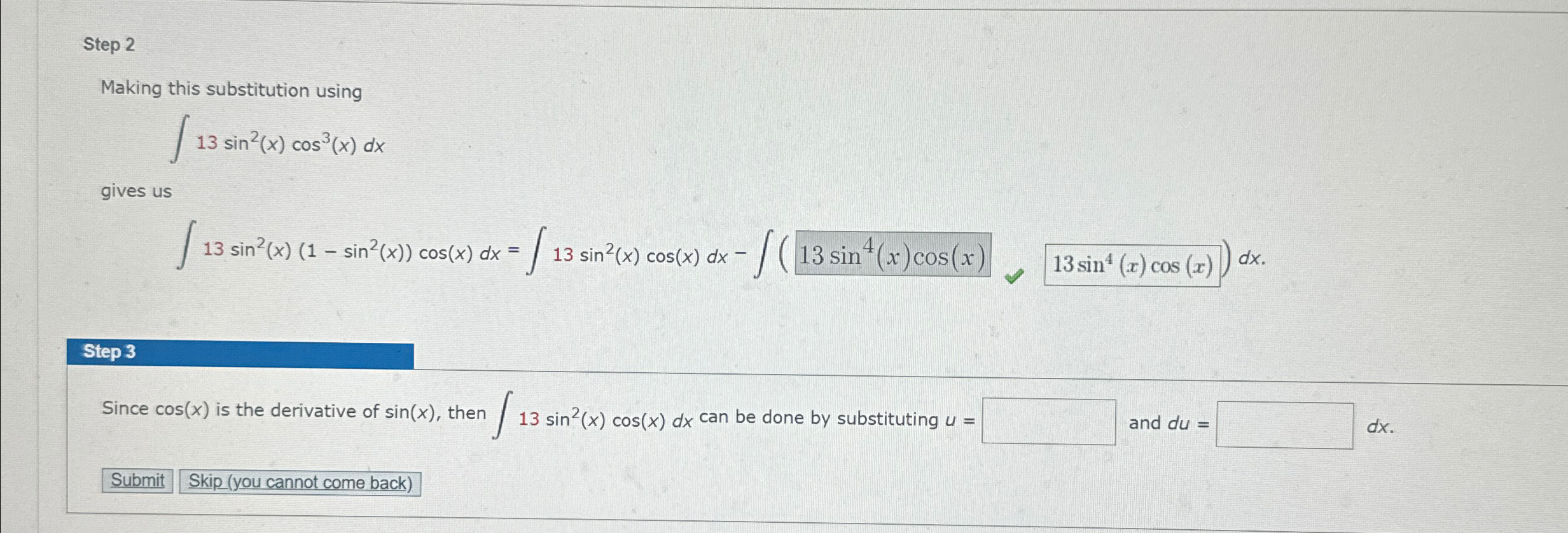 Solved Step 2Making this substitution | Chegg.com