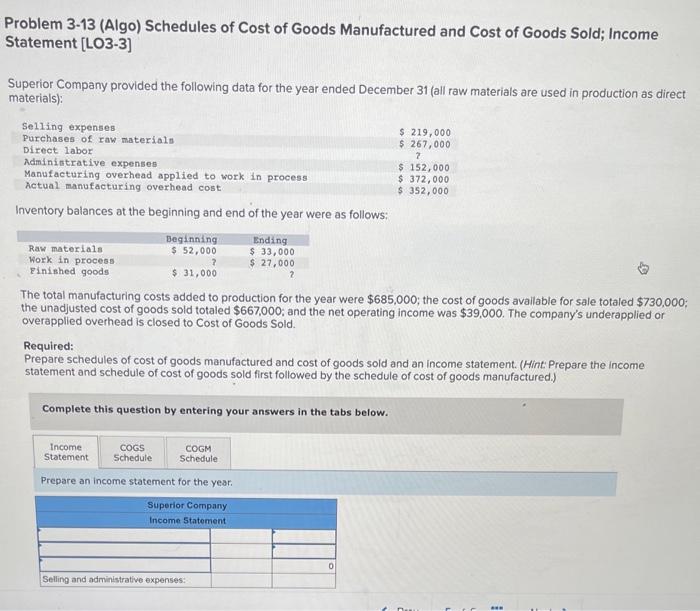Solved Problem 3-13 (Algo) Schedules of Cost of Goods | Chegg.com