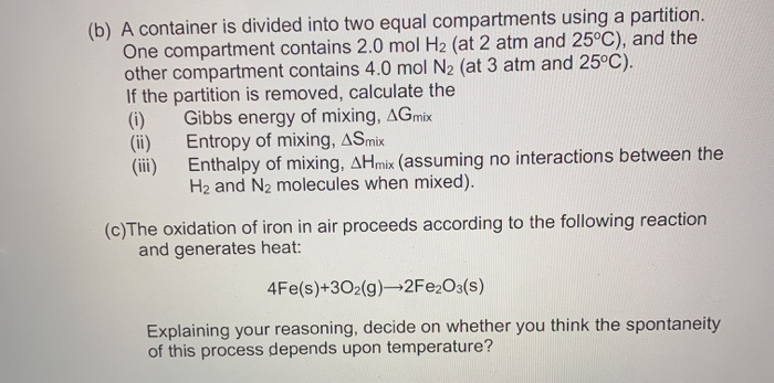 Solved (b) A container is divided into two equal | Chegg.com