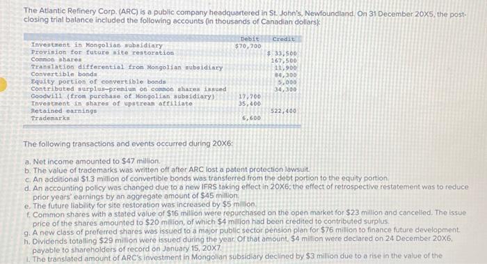 Solved The Atiantic Refinery Corp. (ARC) is a public company | Chegg.com