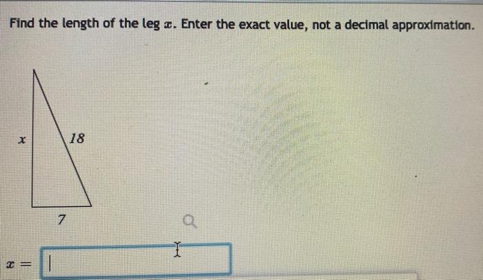 Solved Find the length of the leg 2. Enter the exact value, | Chegg.com