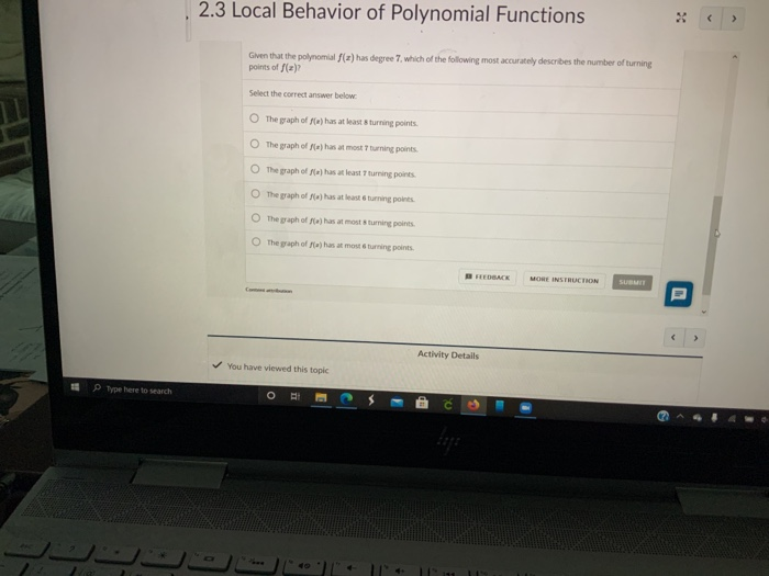 Solved 2.3 Local Behavior of Polynomial Functions 2 Given | Chegg.com