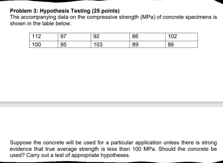Solved Problem 3: Hypothesis Testing ( 25 points) The | Chegg.com