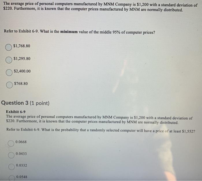 Solved The average price of personal computers manufactured | Chegg.com