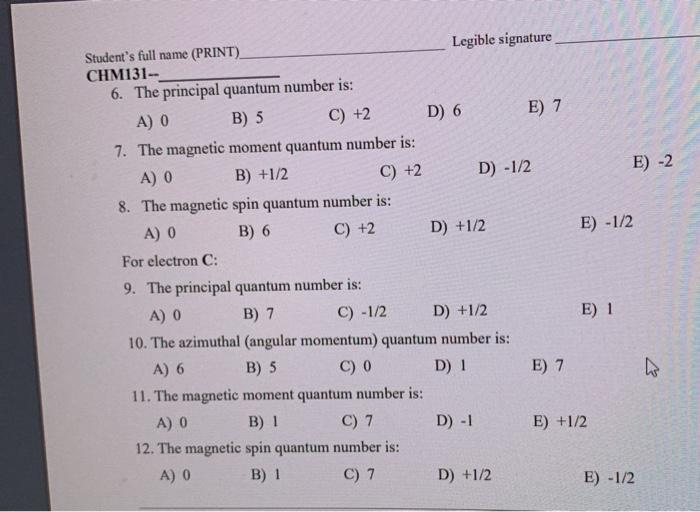 Solved CHM131-- Multiple-Choice Section Fill out the Quantum | Chegg.com