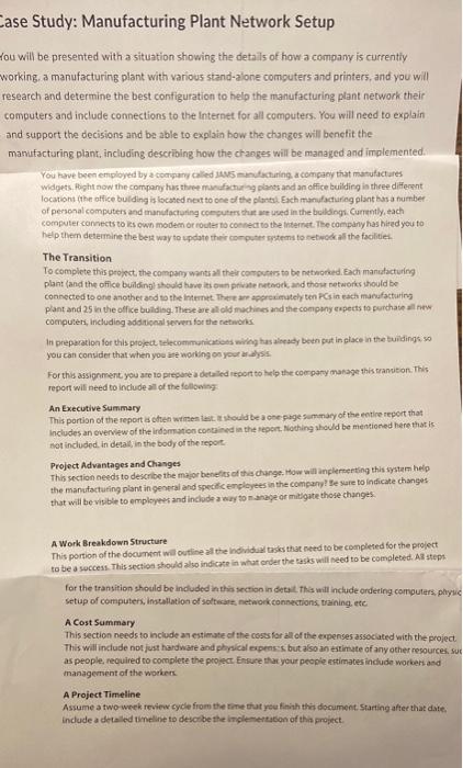 Solved Case Study: Manufacturing Plant Network Setup You | Chegg.com