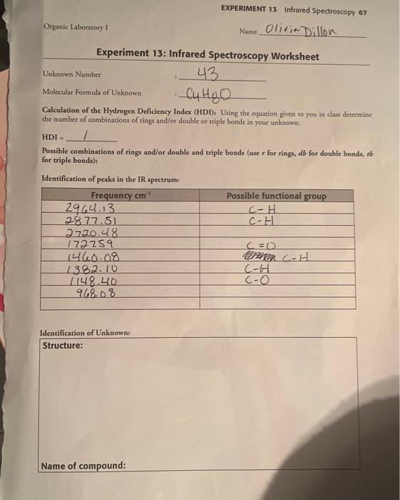 [Solved]: complete the worksheet Organic Laboratory I Name