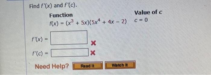 Solved Find f′(x) and f′(c) Value of c Function | Chegg.com