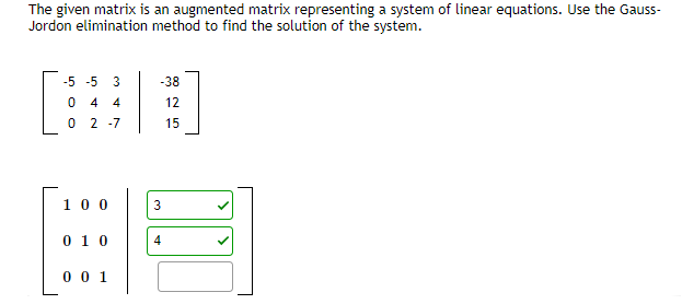 Solved The given matrix is an augmented matrix representing | Chegg.com
