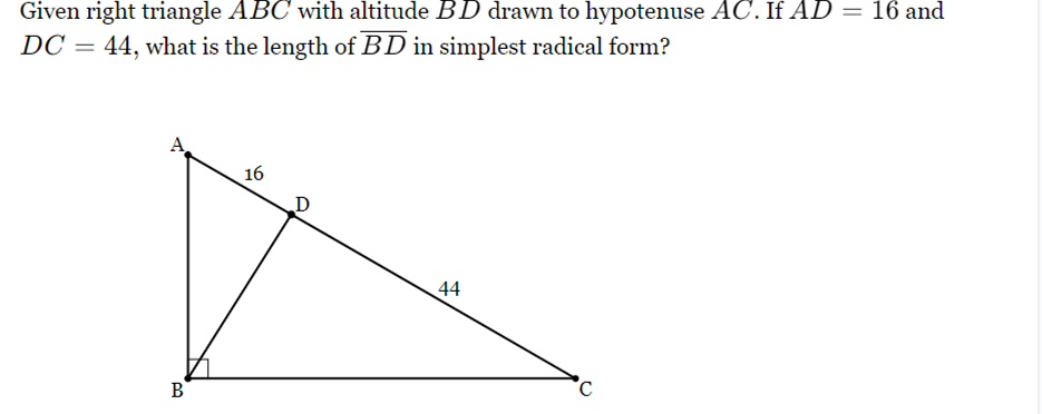 Solved Given right triangle ABC with altitude BD ﻿drawn to | Chegg.com