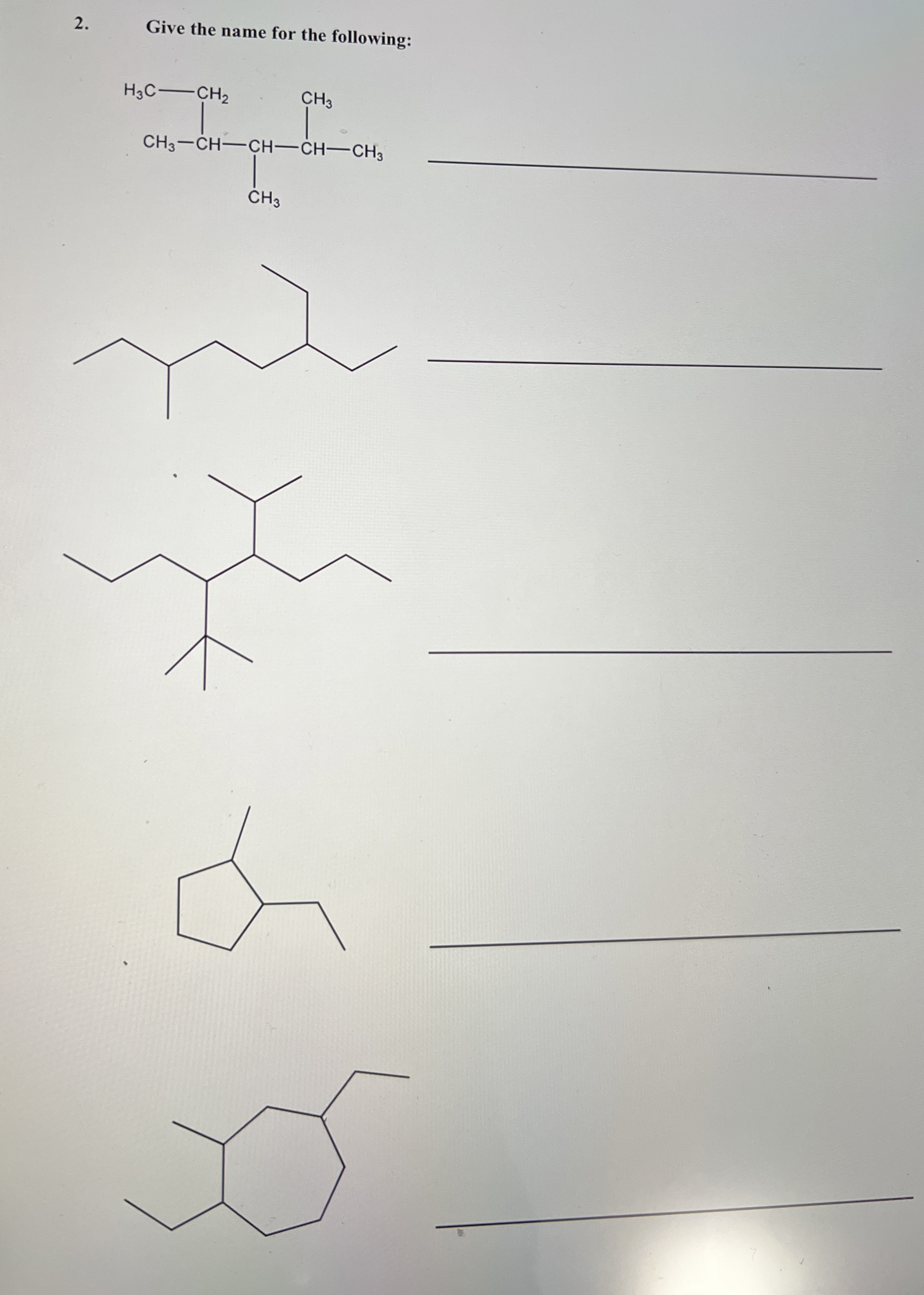 Solved Give the name for the following: | Chegg.com