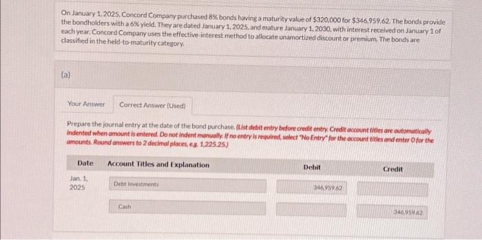 Solved On January 1,2025 , Concord Company purchased 8% | Chegg.com