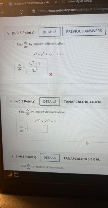 Solved Find dxdy by implicit differentiation. x3+y3+7y−2=0 | Chegg.com