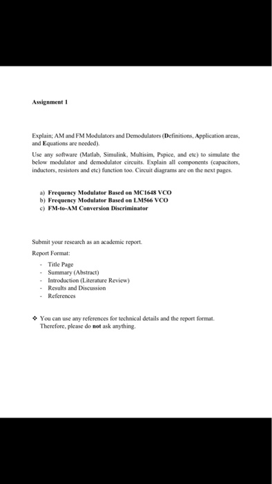 Assignment 1 Explain; AM and FM Modulators and | Chegg.com