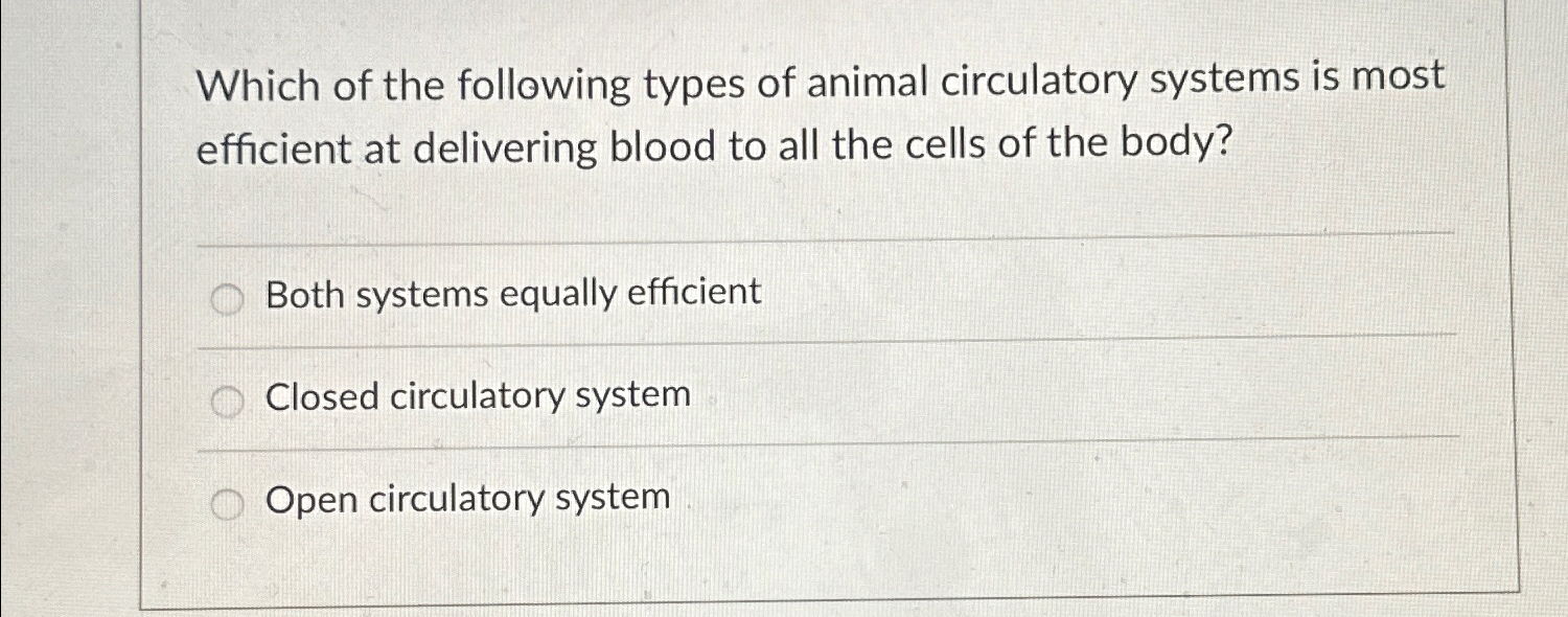 Solved Which of the following types of animal circulatory | Chegg.com