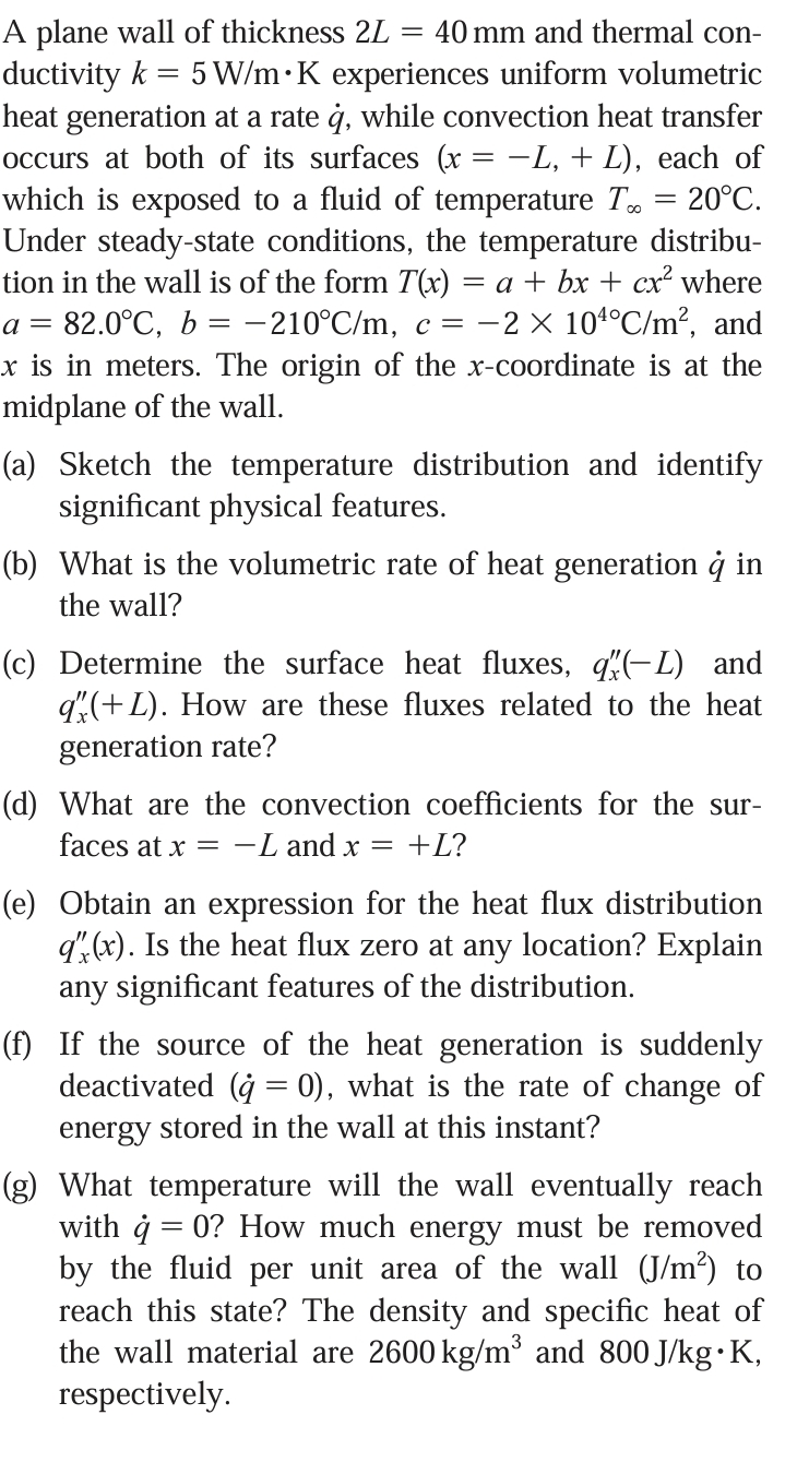 Solved A plane wall of thickness 2L=40mm ﻿and thermal | Chegg.com