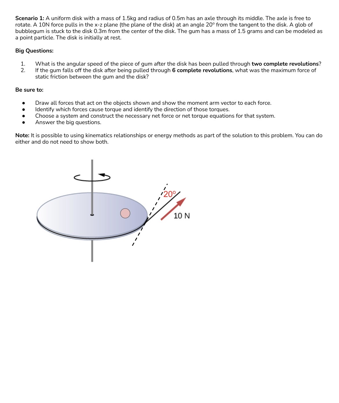 Solved Scenario 1: A uniform disk with a mass of 1.5 ﻿kg and | Chegg.com