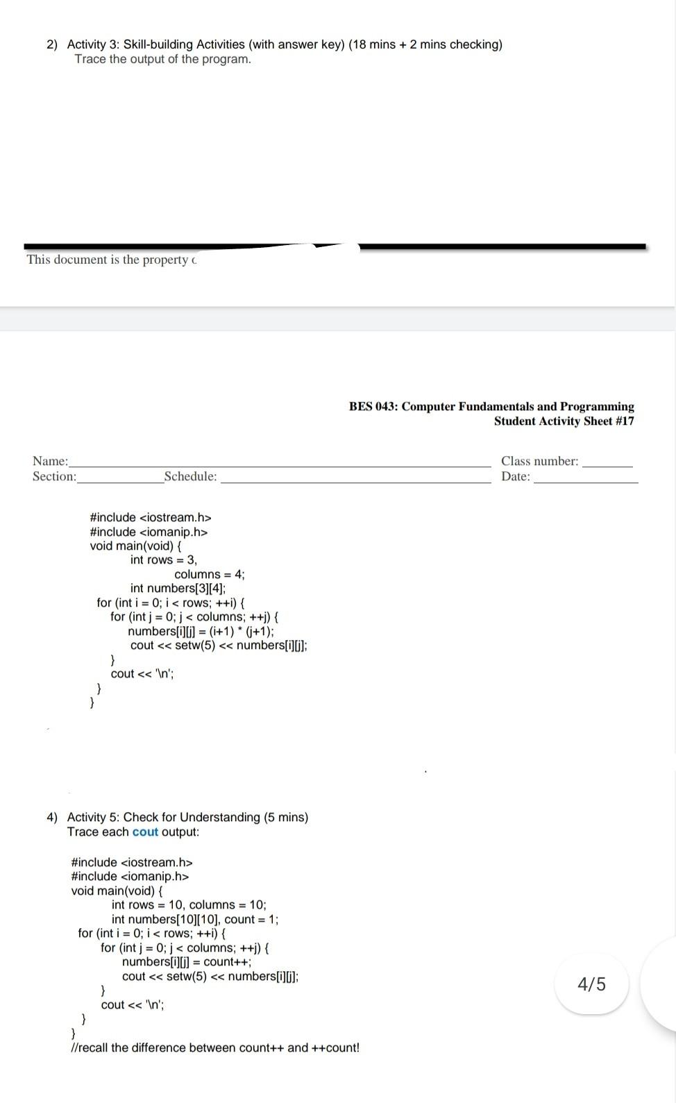 Solved 2) Activity 3: Skill-building Activities (with answer | Chegg.com