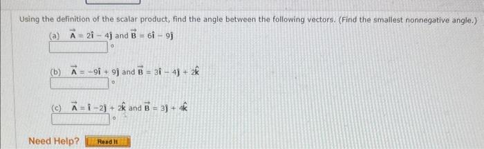 Solved Using the definition of the scalar product, find the | Chegg.com