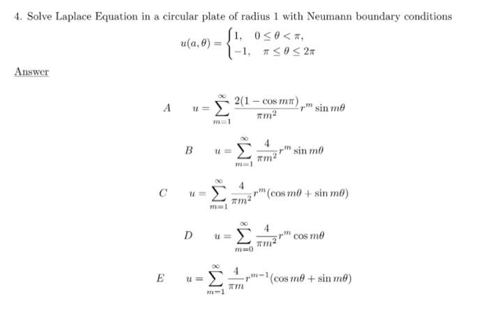 Solved 4. Solve Laplace Equation in a circular plate of | Chegg.com