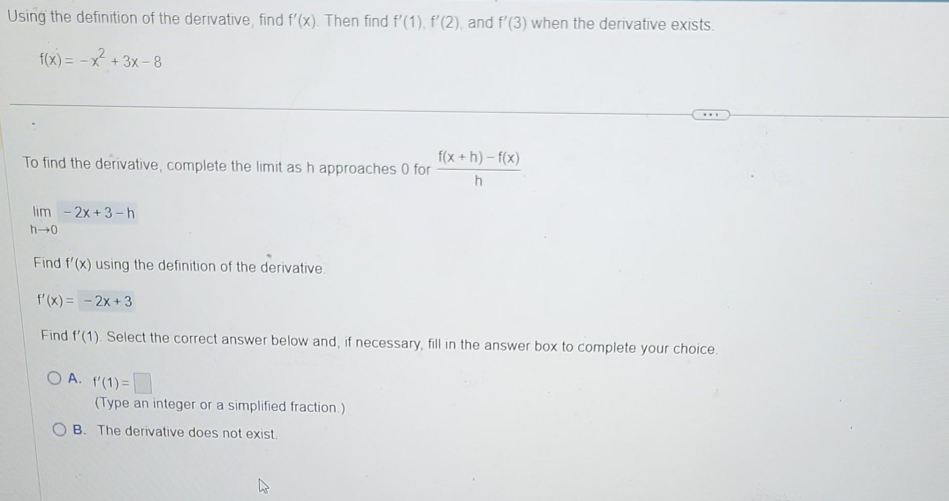 Solved Using the definition of the derivative, find f′(x). | Chegg.com