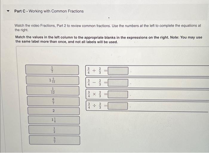 Solved Use the fractions at left to complete the statements | Chegg.com