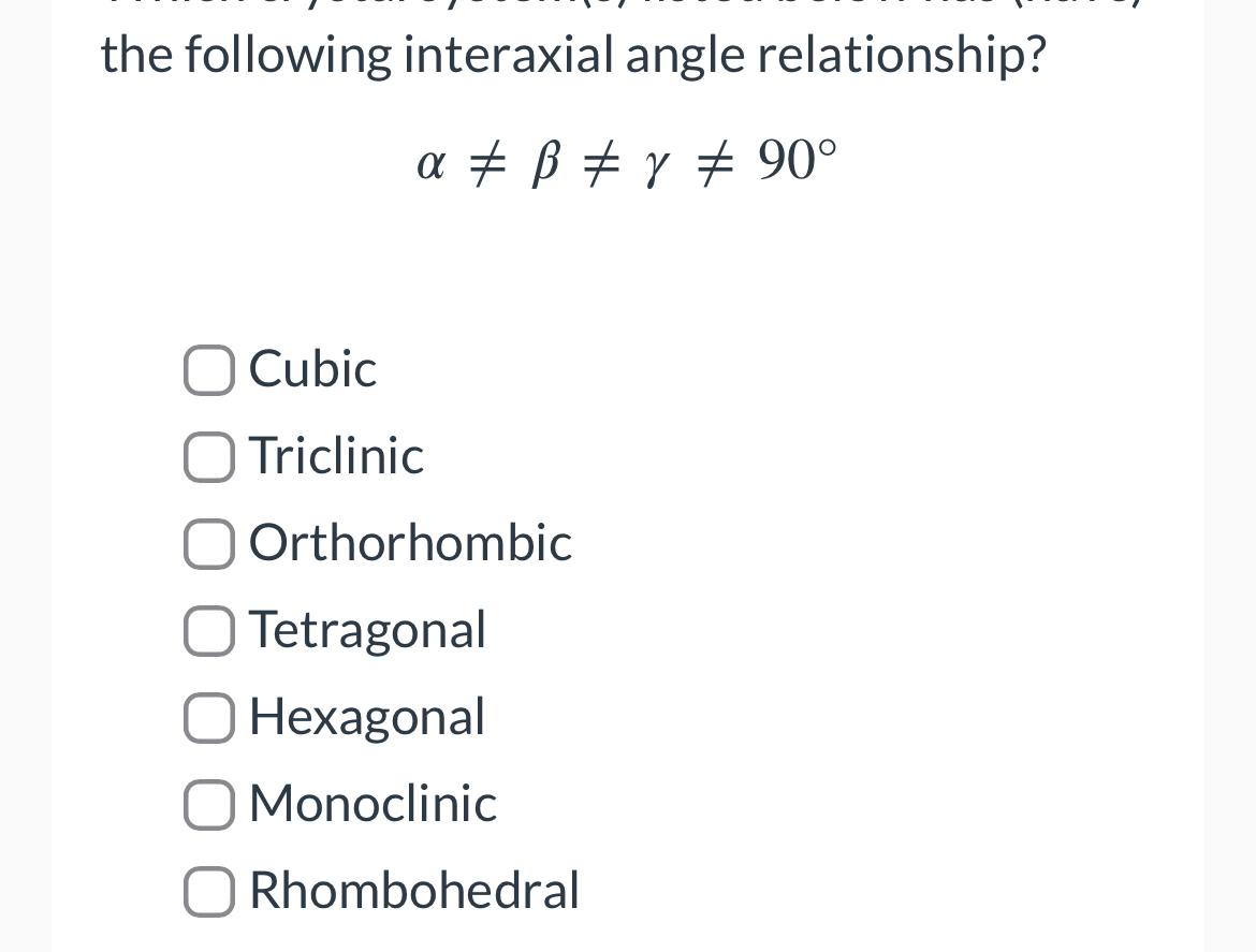 Solved the following interaxial angle | Chegg.com