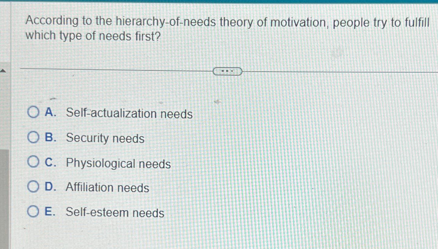 Solved According to the hierarchy-of-needs theory of | Chegg.com