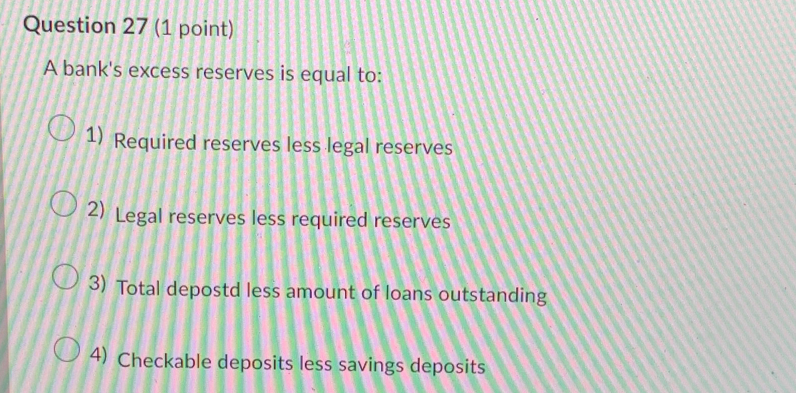 Solved Question 27 (1 ﻿point)A bank's excess reserves is | Chegg.com