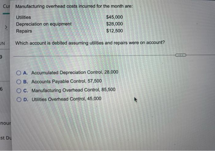 Solved Cur Manufacturing overhead costs incurred for the | Chegg.com