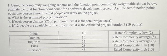 Solved 1. Using the complexity weighing scheme and the | Chegg.com