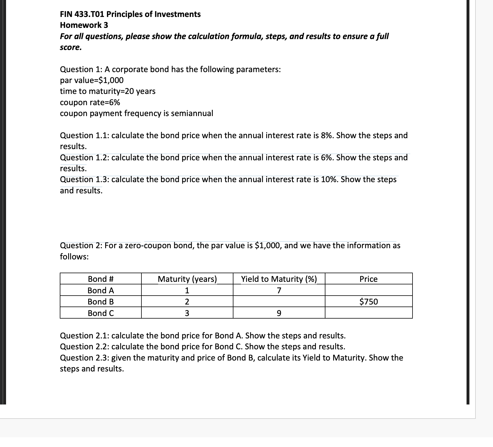 Solved For all questions, please show the calculation | Chegg.com