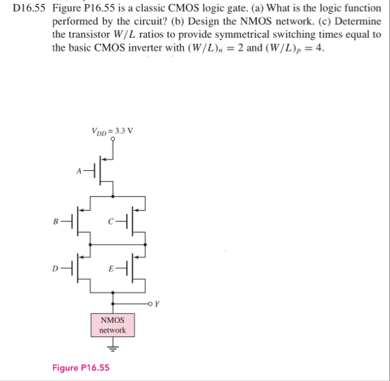 Solved D16.55 ﻿Figure P16.55 ﻿is a classic CMOS logic gate. | Chegg.com