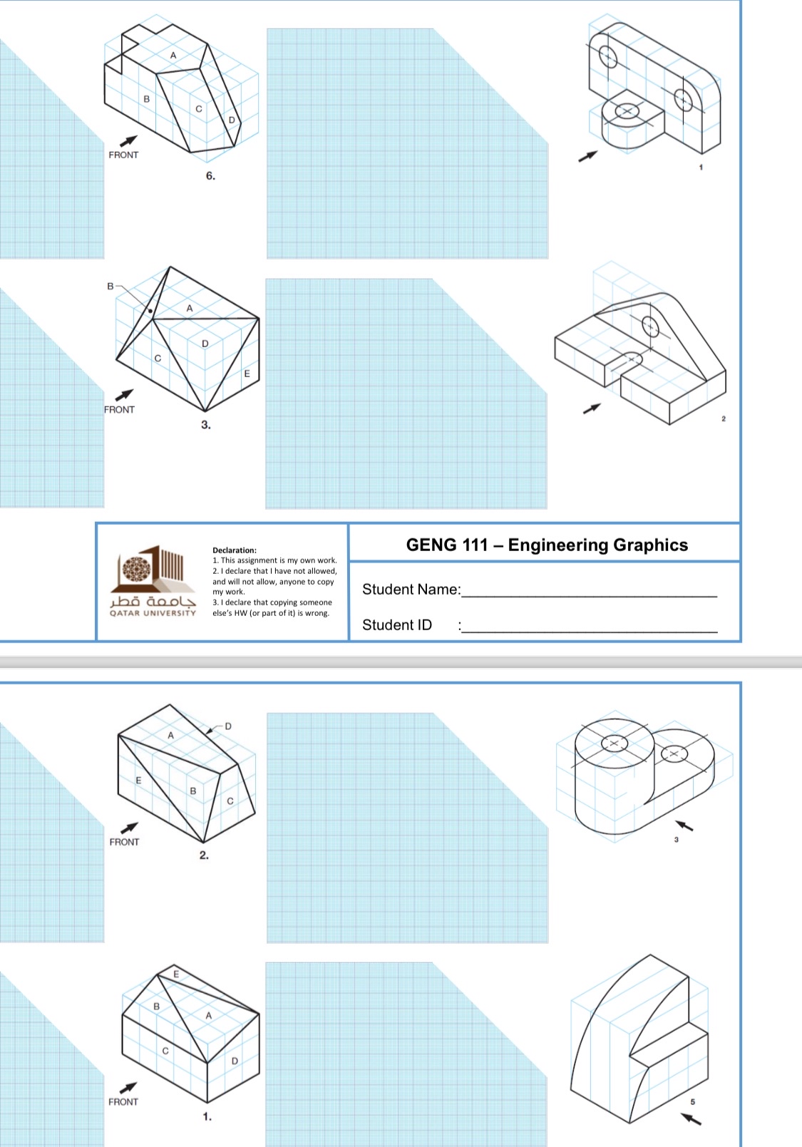 Solved Draw the Orthografic (Front -top - ﻿side view) | Chegg.com