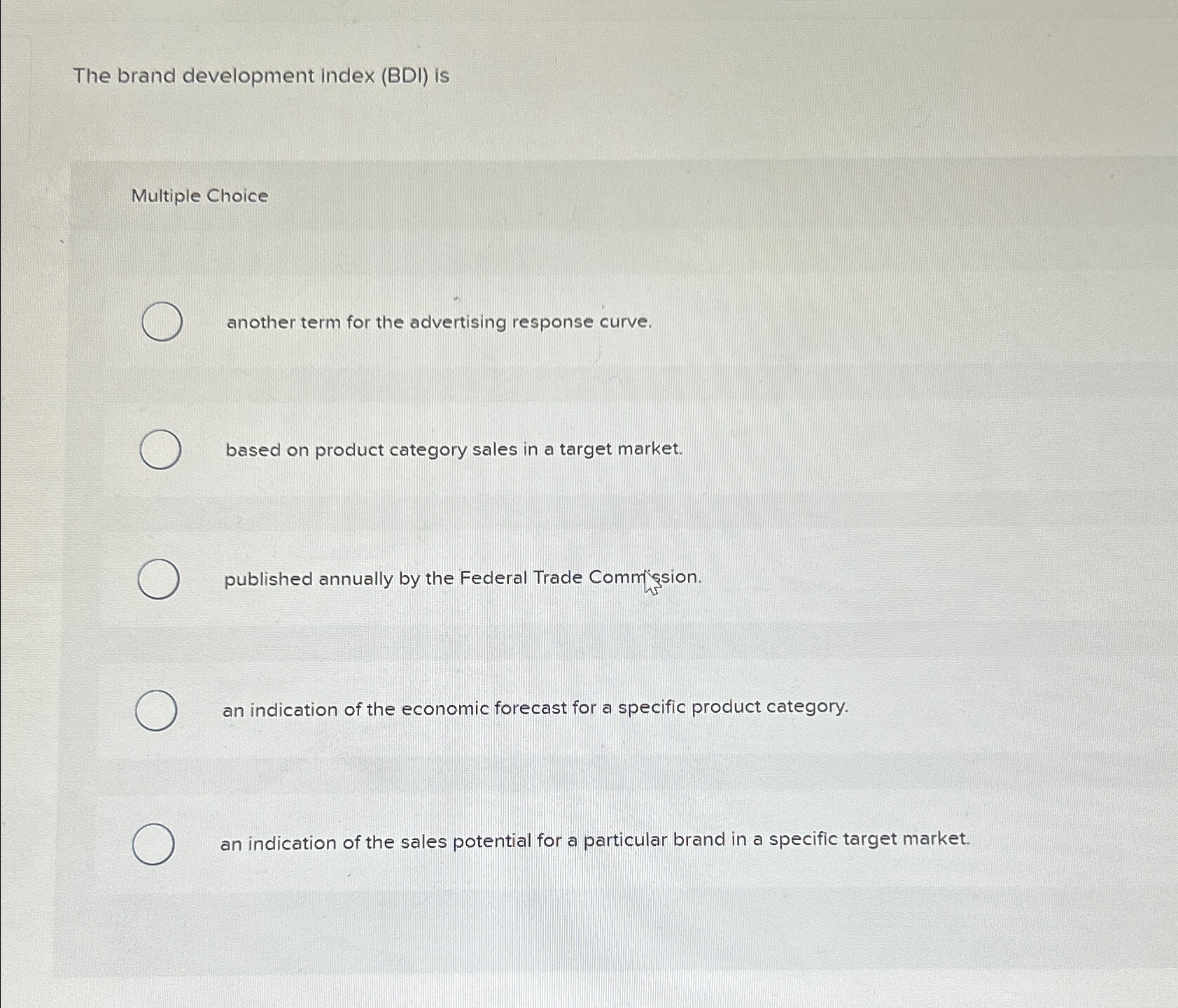 Solved The brand development index (BDI) ﻿isMultiple | Chegg.com