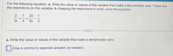 Solved For the following equation, a. Write the value or | Chegg.com