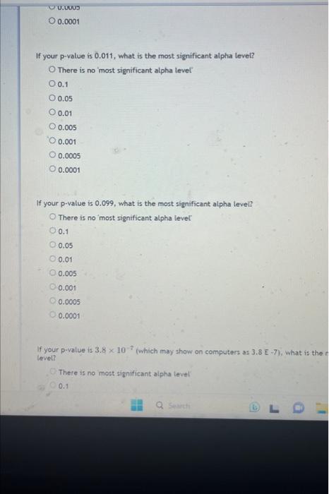 Solved If your p-value is 0.0034 , what is the most | Chegg.com