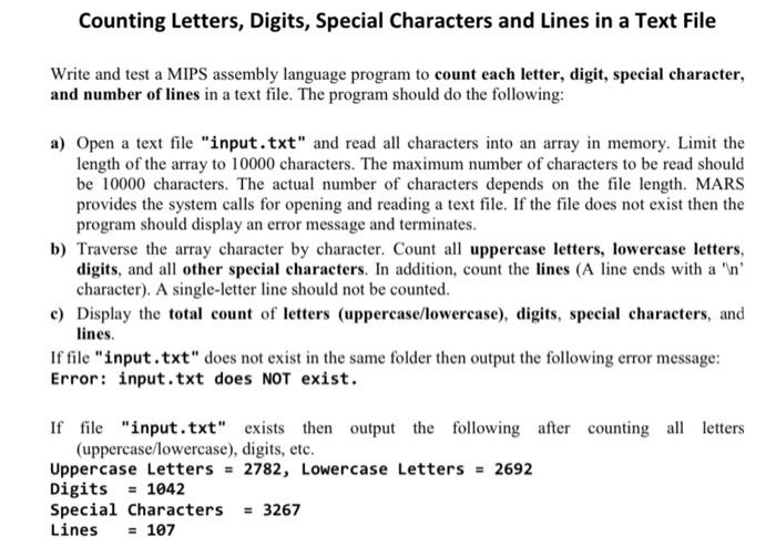 Solved Counting Letters, Digits, Special Characters and | Chegg.com