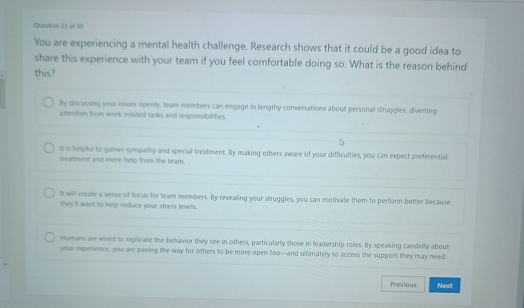 Solved Question 23 ﻿of 50You are experiencing a mental | Chegg.com