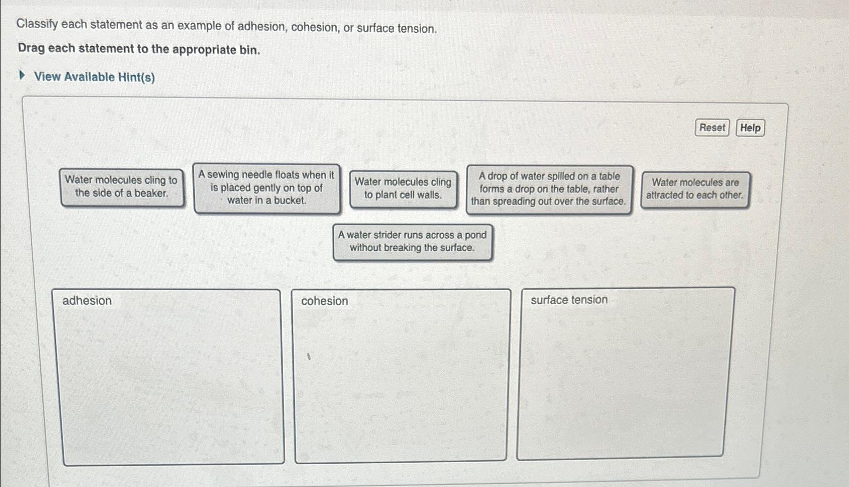 Solved Classily each statement as an example of adhesion, | Chegg.com