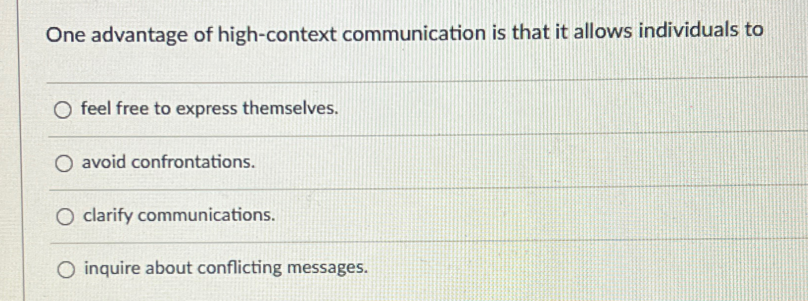 Solved One advantage of high-context communication is that | Chegg.com