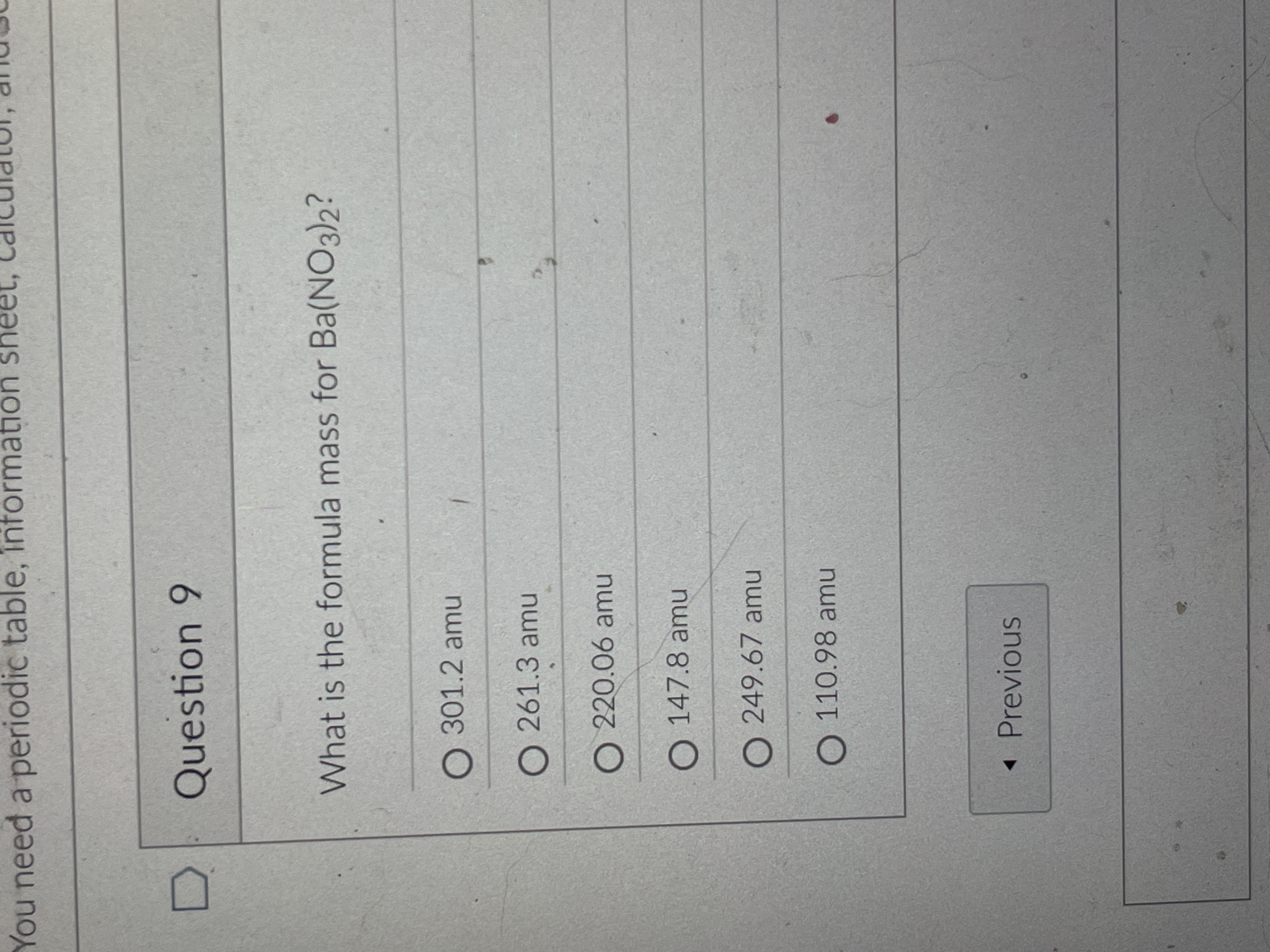 Solved Question 9What is ﻿the formula mass for | Chegg.com